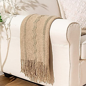 BATTILO HOME Tan Throw Blanket for Bed, Boho Decorative Tan Blanket for Couch, Taupe Throw Blanket for Home Decor, 50"x60"