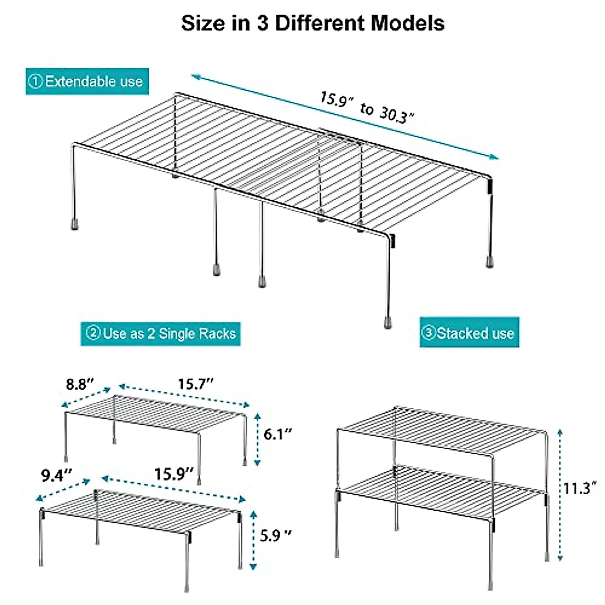 iPEGTOP Set of 2 Stackable Freezer Cabinet Storage Shelf Rack, Rustproof Steel Metal Frame Kitchen Organizer Space Saver for Cabinet Pantry Shelves Counter, Chrome