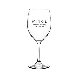 Lushy Wino –W.I.N.O.S. Women In Need Of Sanity. Cute, Novelty, Etched Stemmed, Large 16-Ounce Wine Glass with Funny Sayings in Gift Box