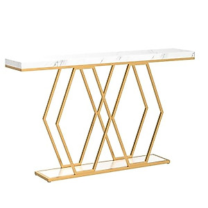 Tribesigns Console Table for Entryway Living Room, 55 Inch Gold Entryway Table Modern Accent Table for Hallway Entrance Foyer (Gold White)