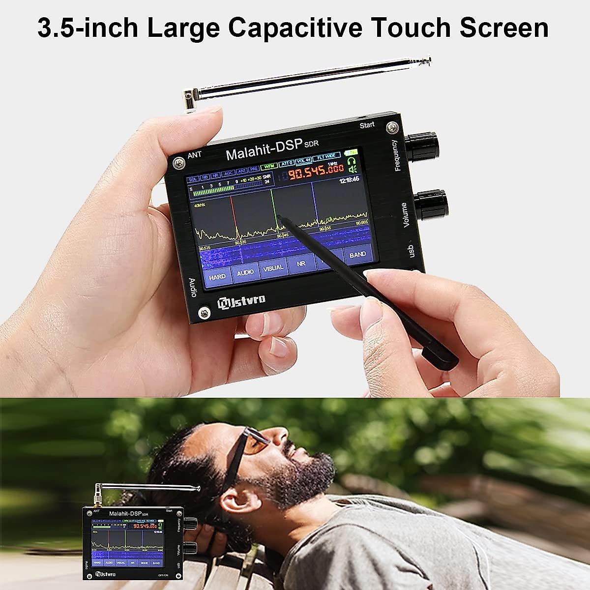 1.10d 3.5" 50KHz-2GHz DSP SDR Receiver Malahit DSP SDR Receiver, Upgrade Version Malahit SDR Shortwave Radio Receiver Malachite DSP SDR Receiver, 3600mAh Battery, Aluminum Alloy with Cooling Hole