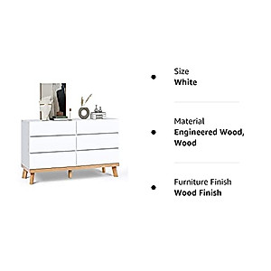 YIGOBUY 6 Drawer Double Dresser Chest of Drawers Large Storage Cabinet for Bedroom, Living Room, Hallway (White)
