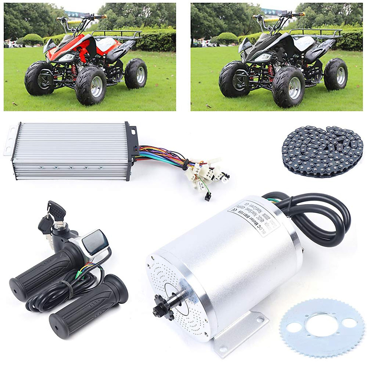 Kathring Electric Brushless Motor Complete Kit, DC 48V 2000W Electric Drive Bike Conversion Kit for E-bike Scooter Bicycle Conversion Drive Motor, DIY Part