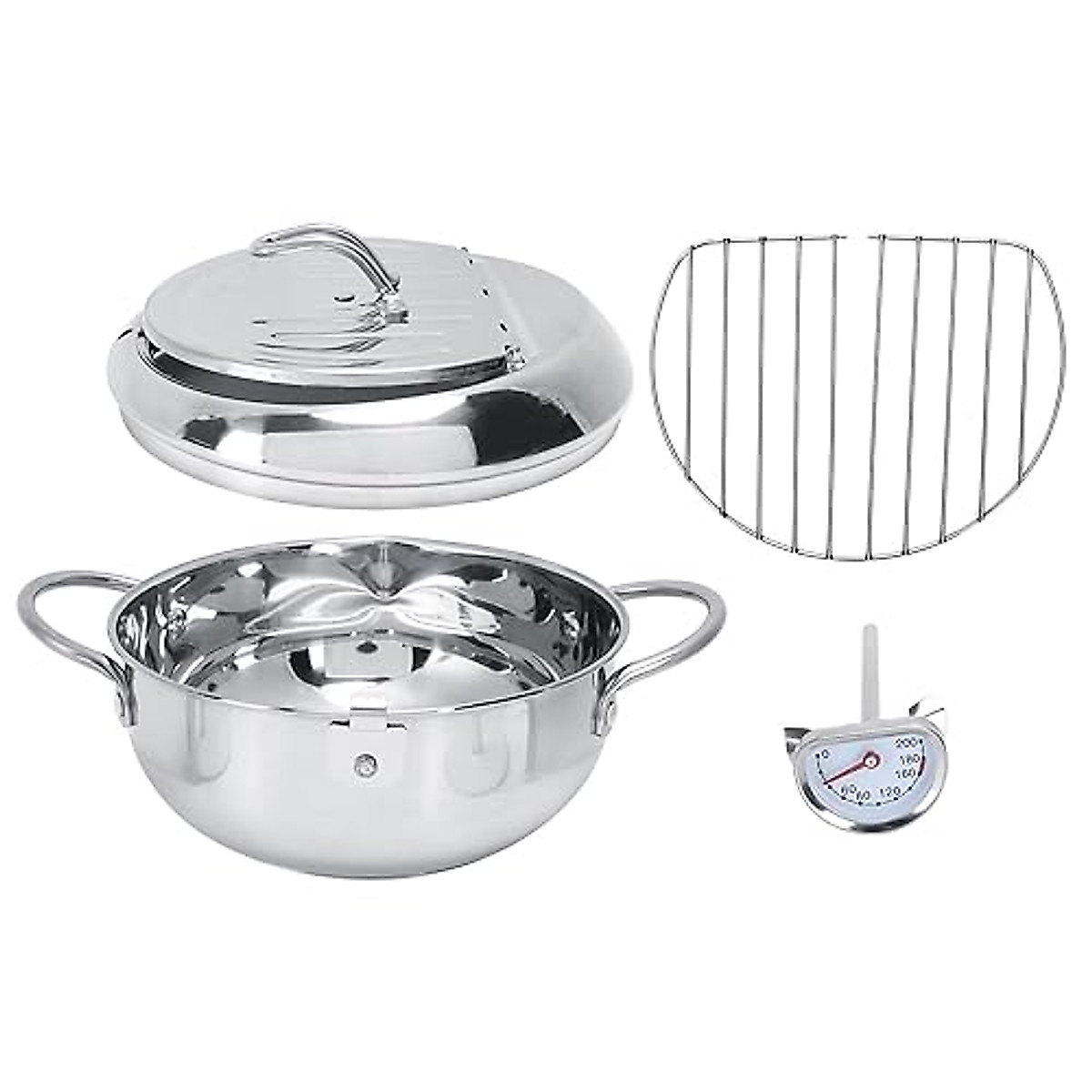 Japanese Tempura Fryer Pot, 201 Stainless Steel 28cm Multifunctional Easy Japanese Fryer Pot for French Fries