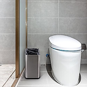 Coloch 10L Rectangle Metal Trash Can, 2.6 Gallon Stainless Steel Wastebasket Slim Size Garbage Bin Silver Invisi-Overlap Open Top Rubbish Bin for Bathroom, Kitchen, Home, Hotel, Office, School
