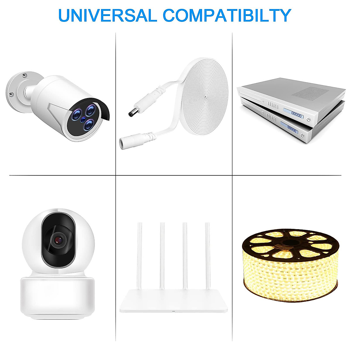 WILDHD DC Power Extension Cable 10ft 2.1mm×5.5mm,Universal 12v Power Extension Cable for CCTV Security Camera IP WiFi Camera Standalone DVR (10ft,Flat Body, White)