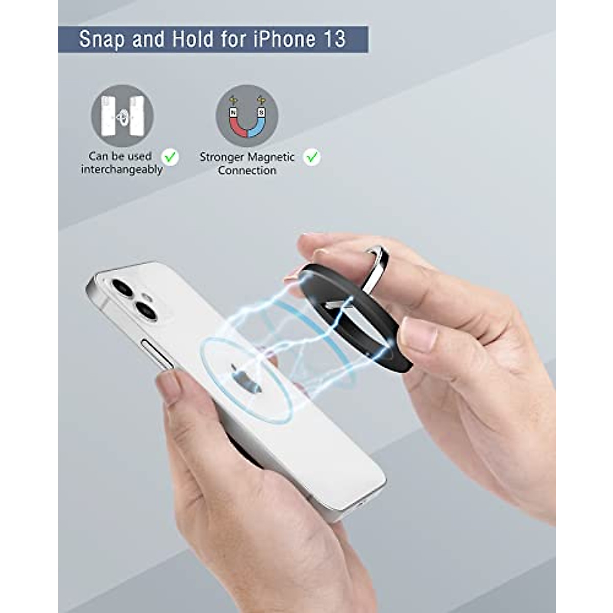 B-Land Lazy Gooseneck Cell Phone Holder for Bed Hands, Magnetic Phone Ring Holder for MagSafe,Adjustable Kickstand Finger Ring Grip