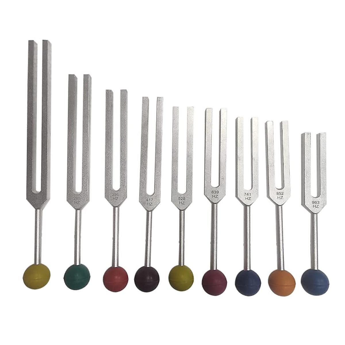 Radical Solfeggio Tuning Fork Set - 9 Tuning Forks Perfect for DNA Healing w Chakra Color Rubber Balls and Wood Hammer Mallet, Sound Therapy,(174 Hz, 285 Hz, 396 Hz, 417 Hz, 528 Hz, 639 Hz etc)