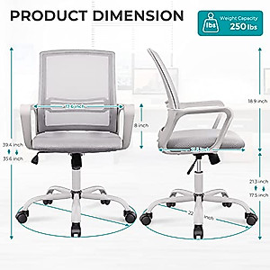 edx Home Computer Wheels Mesh Lumbar Support, Mid Back Ergonomic Office Desk Armrests Adjustable Work Chairs, Grey