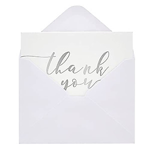 Sustainable Greetings 120 Pack Blank Thank You Cards with Envelopes, Silver Foil for Wedding, Bridal, Baby Shower, Graduation, Business (3.6 x 5 In)