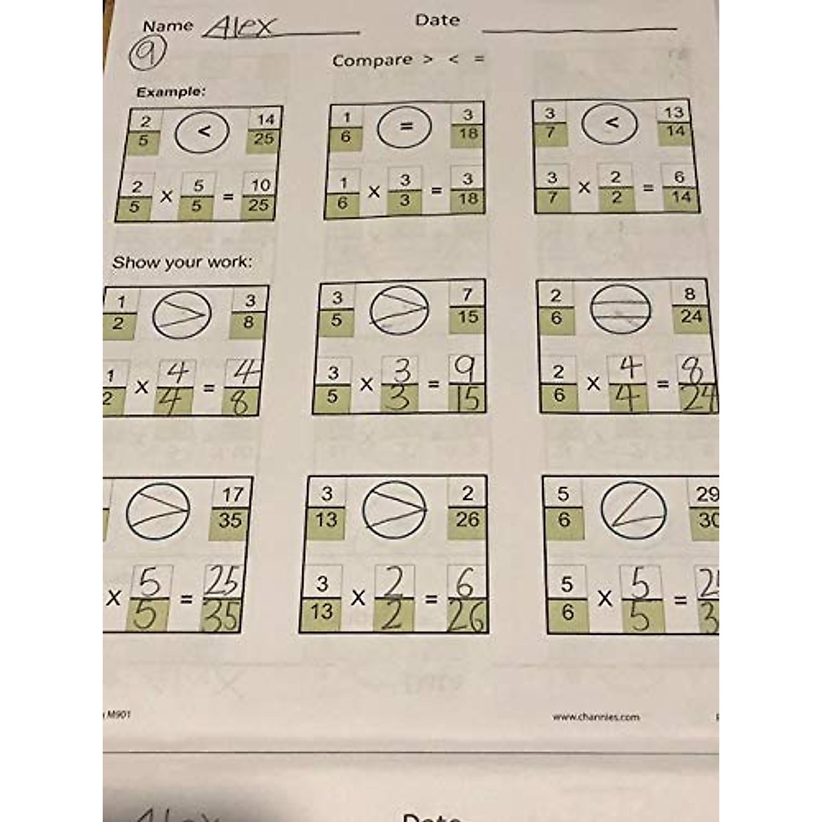 Channie’s One Page A Day Workbook, Beginner Single Digit Fraction Math Practice Worksheets, 50 Pages Front & Back, 25 Sheets, Grades 3rd, 4th, and 5th, Size 8.5” x 11” Summer School, Summer Bridge