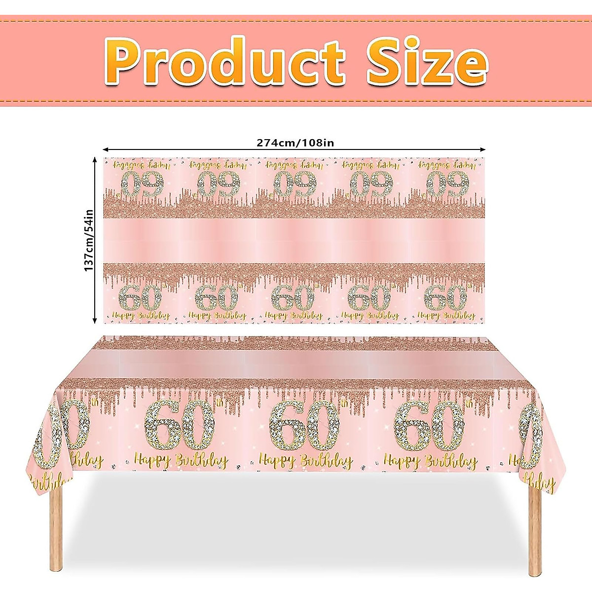 Rose Gold Birthday Party Supplies,Disposable Party Tableware Sets - 60 Years Paper Plates,Napkins,Plastic Forks Knives,Tablecloths,60th Birthday Decorations for Women,24 Guests