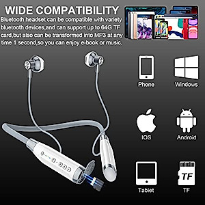 EEAABBR Wireless Neckband Headphones with TF Card Slot 100 Hours Playtime The Neck Bluetooth Headset USB-C Fast Charging Built-in Noise Cancelling Mic Neckband Earbuds,for Sports,Trave,E-Books