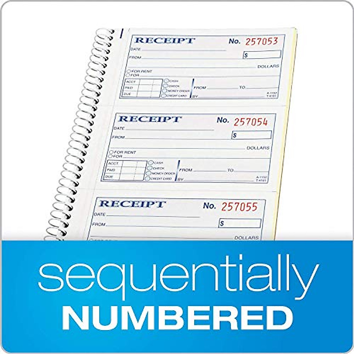 Adams Money and Rent Receipt Book, 2-Part Carbonless, 5-1/4" x 11", Spiral Bound, 200 Sets per Book, 4 Receipts per Page, Sold as 5 Pack, 1000 Sets Total (SC1152)