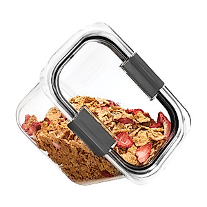 Rubbermaid Brilliance Airtight Food Storage Container for Pantry with Lid for Flour, Sugar, and Rice, 12-Cup, Clear/Grey