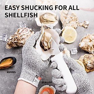 ADORAMBLING 2PCS Oyster Shucking Knife + 4PCS A5 Cut-Resistant Gloves(2M+2L),8" Oyster Knife With Extended Ergonomic Handle,Stainless Steel Oyster Shucker Tool Oyster Opener Tool Oyster Shucking Kit