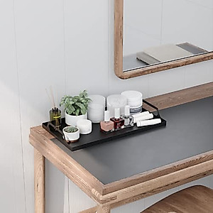 HORIAMIT Coffee Table Tray, Serving Tray Snack Tray Rectangle Black Metal Tray with Handles 16.7x9.5 inches, Vanity Tray Bathroom Organizer Kitchen Tray for Counter