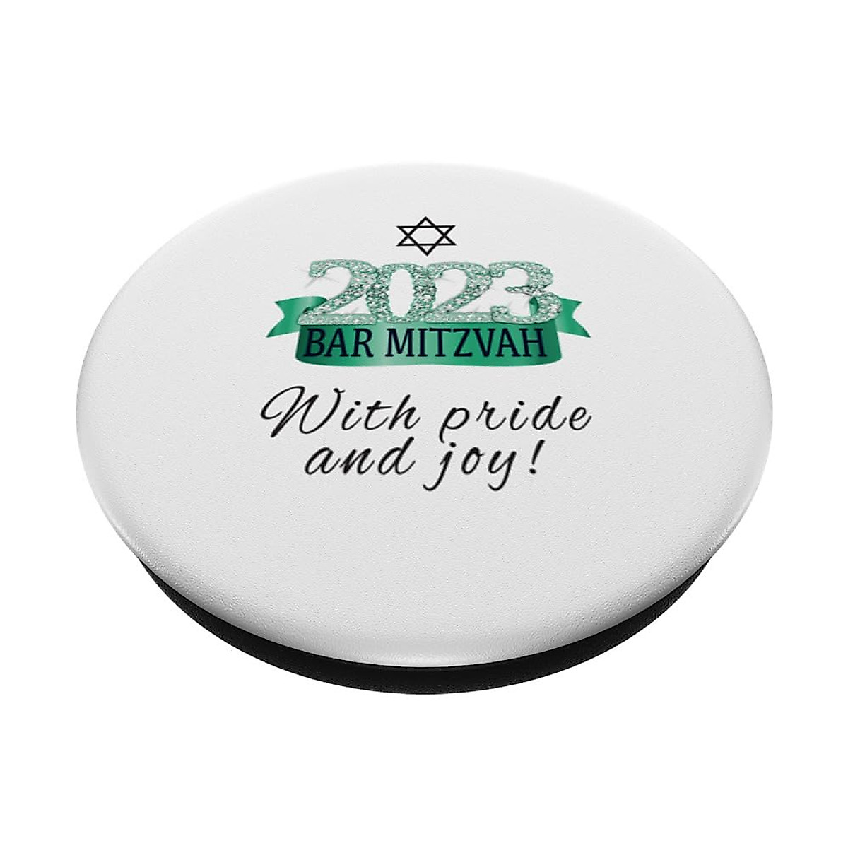 2023 Bar Mitzvah Pride & Joy I White Turquoise Banner Decor PopSockets Standard PopGrip