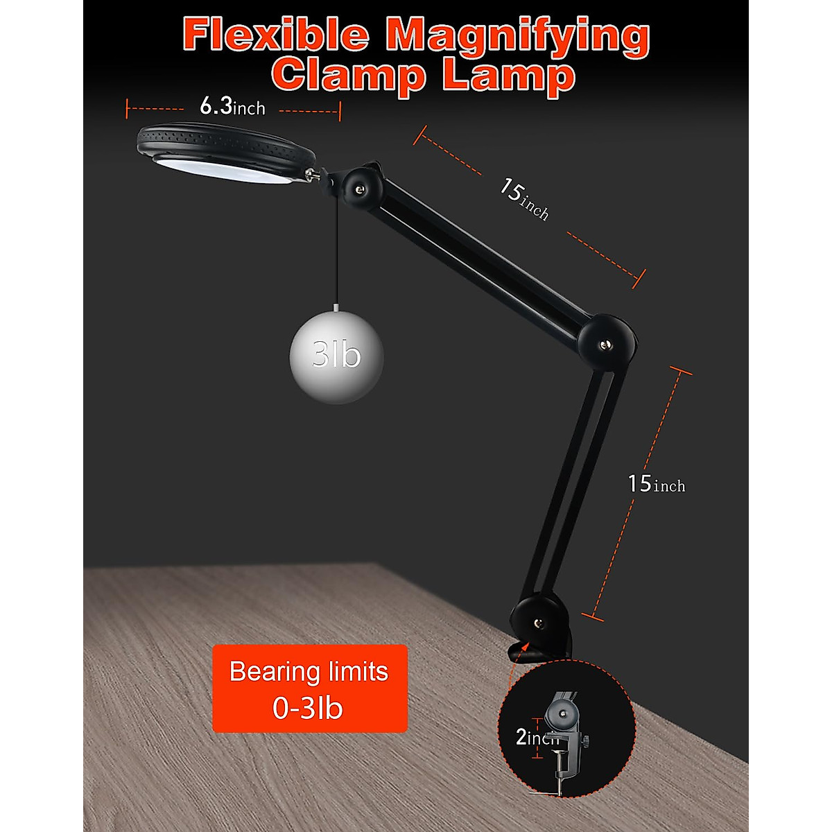 10X Magnifying Glass with Light, Adjustable Swing Arm 2200 Lumens LED Magnifying Desk Lamp with 3 Color Modes Stepless Dimming, Hands Free LED Lighted Magnifier for Close Work, Crafts Repair Painting