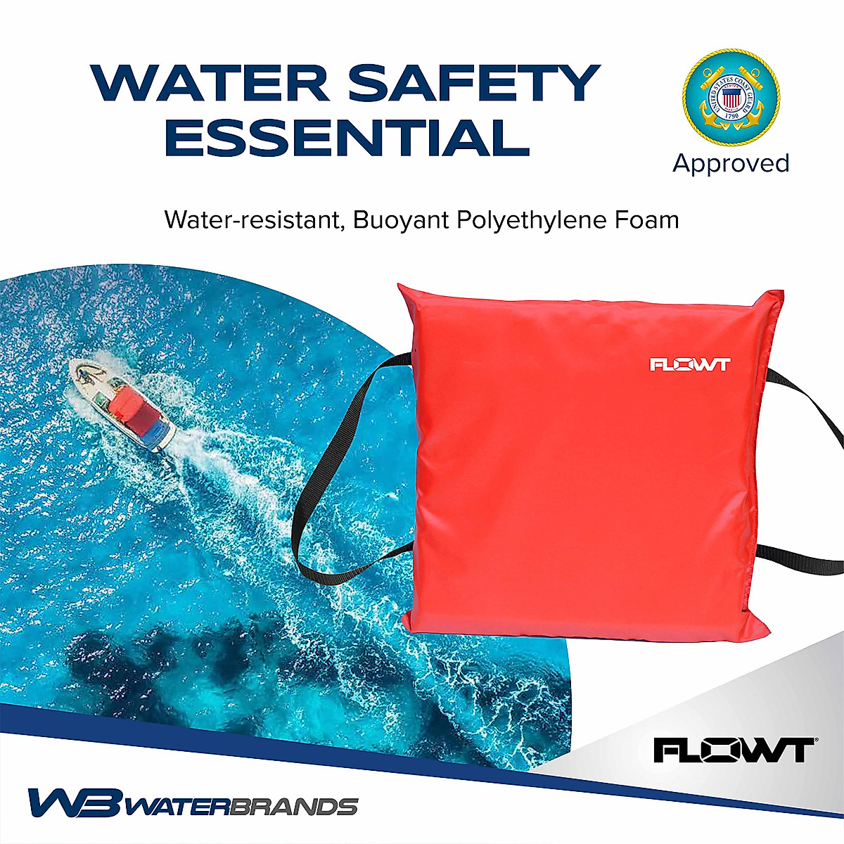Flowt Boat Seat Cushion and Throw Cushion for Boat Safety – USCG Approved Type IV, Life Cushion for Boat, Durable, Comfortable Boat Seat Cushions for Kayaks, Paddle Board, Canoe and Boating - Red