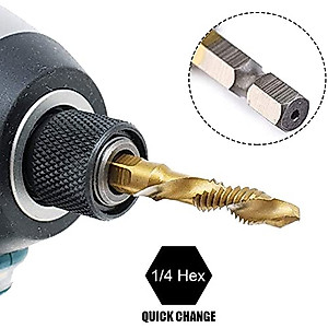 Bestgle 6 Packs Hex Shank Titanium Coated Countersink Tap Drill Bit Set, HSS Screw Thread Metric Combination Tap Drill, M3-M10