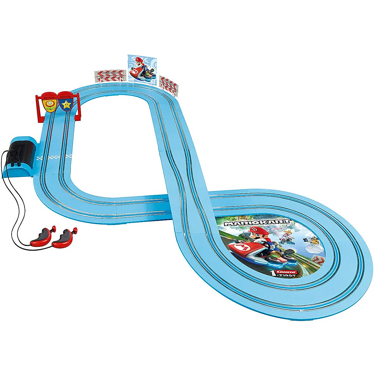 Carrera First Nintendo Mario Kart Slot Car Race Track - Includes 2 Cars: Mario and Luigi and Two-Controllers - Battery-Powered Beginner Set for Kids Ages 3 Years and Up, 20063028