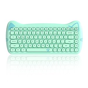 NACODEX 84 Key Cute Bluetooth Keyboard, Portable Thin Wireless Keyboard with Round Keycap/Kawaii Cat Ears Design, Aesthetic Keyboard Compatible with Android Windows iOS (Green)