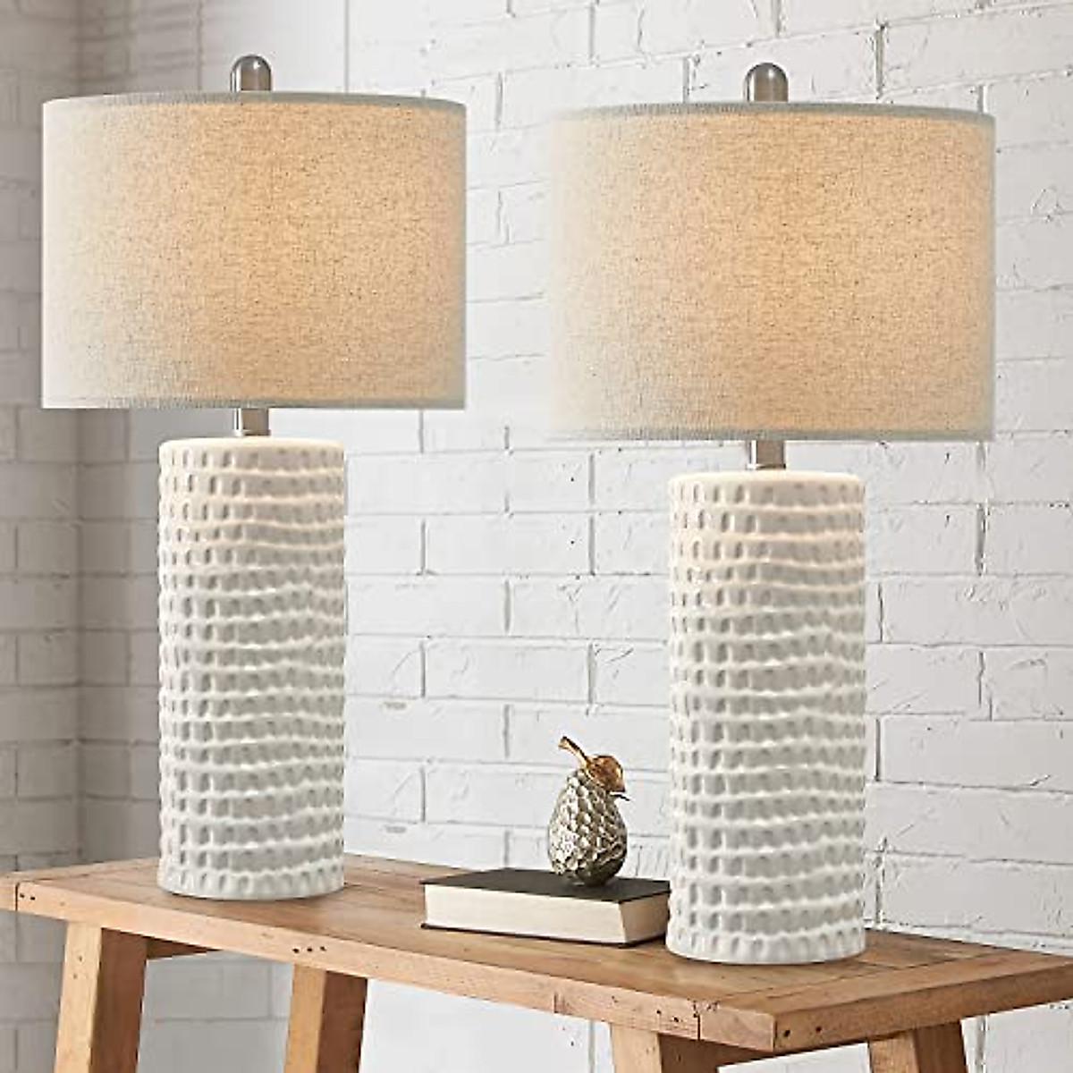 PORTRES 24.5" Modern Accent Ceramic Table Lamp Set of 2 for Bedroom White Desk Decor Bedside Lamps for Living Room Study Room Office Dorm Farmhouse Nightstand Lamp End Table Lamps