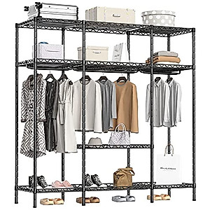 BOLUBOYA Wire Garment Rack Heavy Duty Clothes Rack Metal Clothing Racks with shelves, Portable Wardrobe Closet rack for Hanging Clothes Freestanding rack