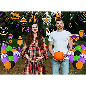Funnlot A Baby Is Brewing Baby Shower Decorations 47pcs Baby Shower Halloween Decorations with Baby Is Brewing Balloons Banner Halloween Baby Shower Decorations for Halloween Party Supplies Favors