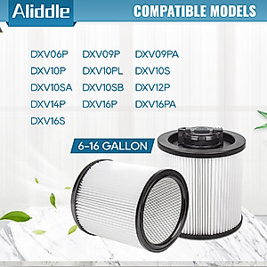 Aliddle DXVC6910 Cartridge Filter Replacement, Compatible with dewalt Wet/Dry Vacuum Cleaners 6-16 Gallon, dewalt shop vac filter, 2 Pack