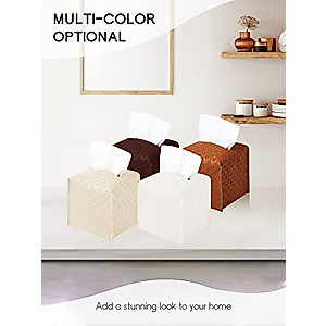 Tissue Box Cover, Leather Tissue Box Holder, Square Tissue Holders for Bathroom, 5"x5"x5" (Brown)