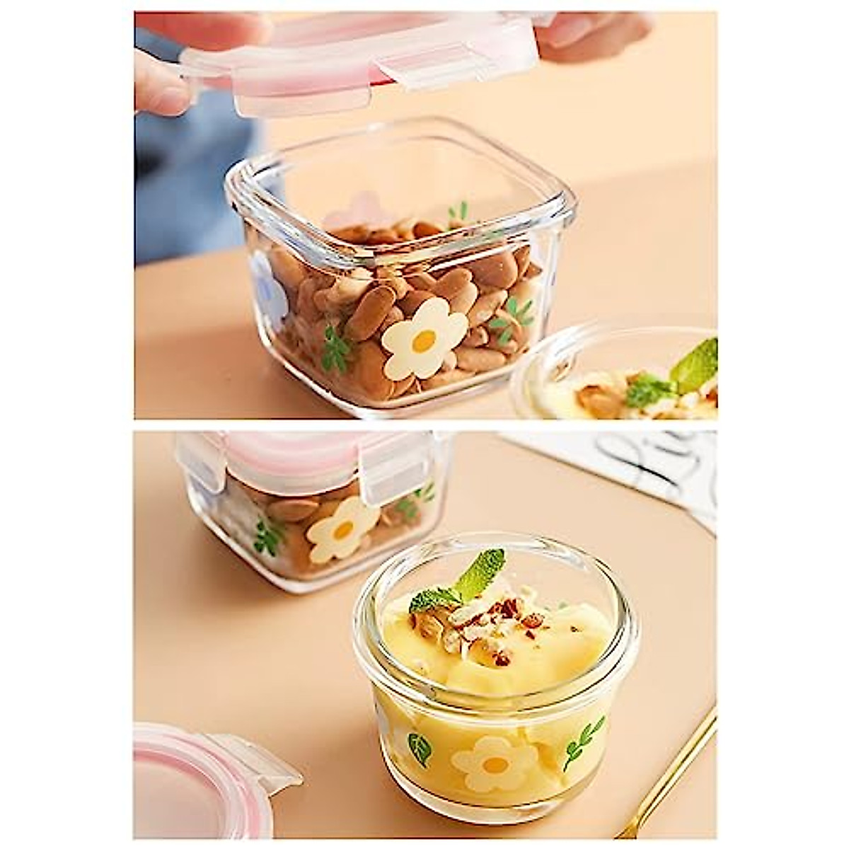 2 Pack 4 OZ Mini Glass Food Storage Containers Portable Small Food Jars with Airtight Locking Lid,Leakproof Reuseable Small Container for Food Portion,Dipping Sauce,Snack,Nut,Yogurt,Freezer Microwave Safe (pink)