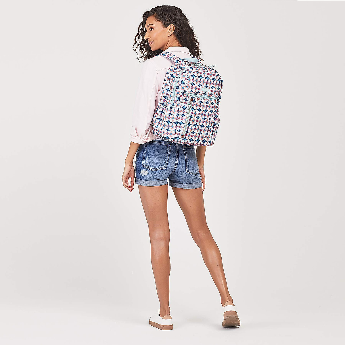 Vera Bradley Women's Lighten Up Study Hall Backpack, Water Geo, One Size