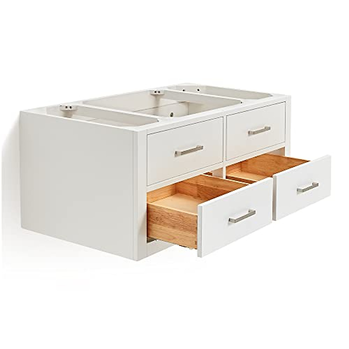 ARIEL 42" White Bathroom Vanity Base Cabinet, Single Sink Configuration, 2 Full Extension Dovetail Drawers, Brushed Nickel
