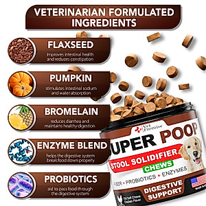 Super Poop Probiotics for Dogs - Dog Stool Softener - Fiber for Dogs Supplement - 6 Probiotics and Digestive Enzymes - Healthy Gut - Perfect for Firm Stool & Diarrhea Relief - 120 Chews