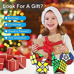 Roxenda Speed Cube Set, Speed Cube Bundle of 2x2 4x4 Megaminx Windmill Cube and Pyramid Cube Smoothly Magic Cubes Collection for Kids & Adults [5 Pack] (Black)