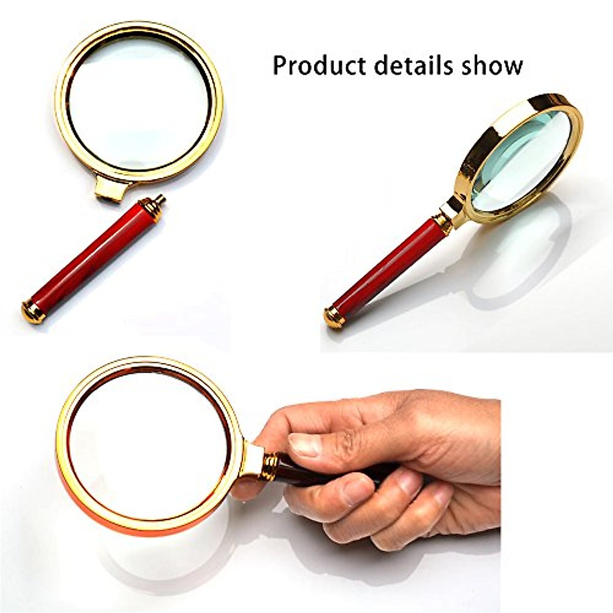 Kadaon 10X Handheld Magnifier Antique Mahogany Handle Magnifier Reading Magnifying Glass for Reading Book, Inspection, Coins, Insects, Rocks, Map, Crossword Puzzle