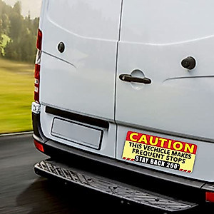 Frequent Stops Sticker - (Pack of 12) 4" x 10" Large Caution This Vehicle Makes Frequently Stops Stay Back 200 Feet Warning Sign Bumper Decal for Delivery Vehicle