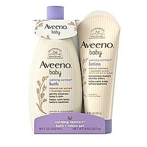 Aveeno Baby Calming Comfort Bath & Lotion Set, Night time Baby Skin Care Products with Natural Oat Extract, Lavender & Vanilla Scents, Paraben-Free, 2 Items