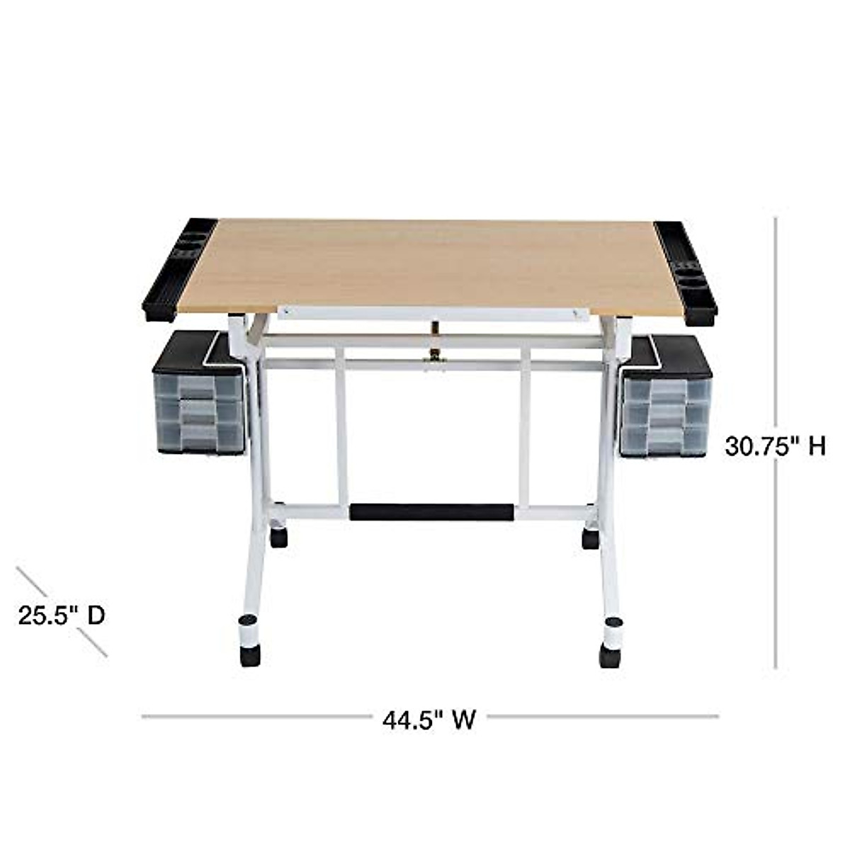 Studio Designs Pro Craft Station with Casters, Tilting Top, and Storage in White/Maple