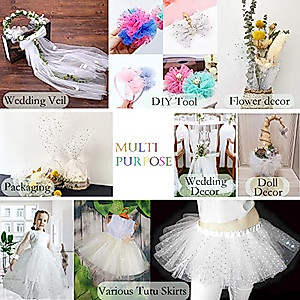 White Glitter Tulle Fabric Rolls 63 inch by 5 Yards Sequin Tulle Netting Fabric for Tutu Skirt Sewing DIY Crafts Wedding Birthday Baby Shower