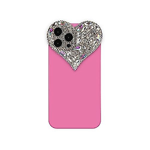 IAIYOXI Cute 3D Glitter 14 Pro Max Case, Sparkling Aesthetic Heart Gems Bling Case, Pretty Shine Colorful Diamond Soft TPU Bumper Case for Women Girl-Rose
