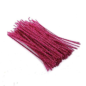 100pcs Pipe Cleaners Chenille Stems for DIY Art Supplies Craft Projects 6mmx30cm Christmas Pipe Cleaners Decoration, Glitter Pink