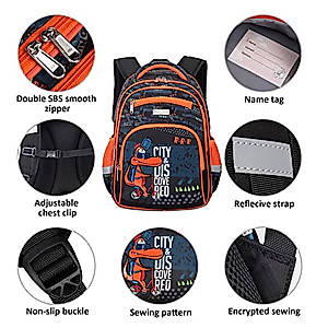 Robhomily Boys Backpacks for Elementary Kindergarten Backpack for Boy Kids School Backpack for Boys Lightweight Dinosaur