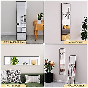 Beauty4U Full Length Mirror for Wall Full Body Mirror Wall Mounted Long Mirror Over The Door Mirror with Black Aluminum Alloy Simple Frame for Bedroom Living Room, 48”x 12”
