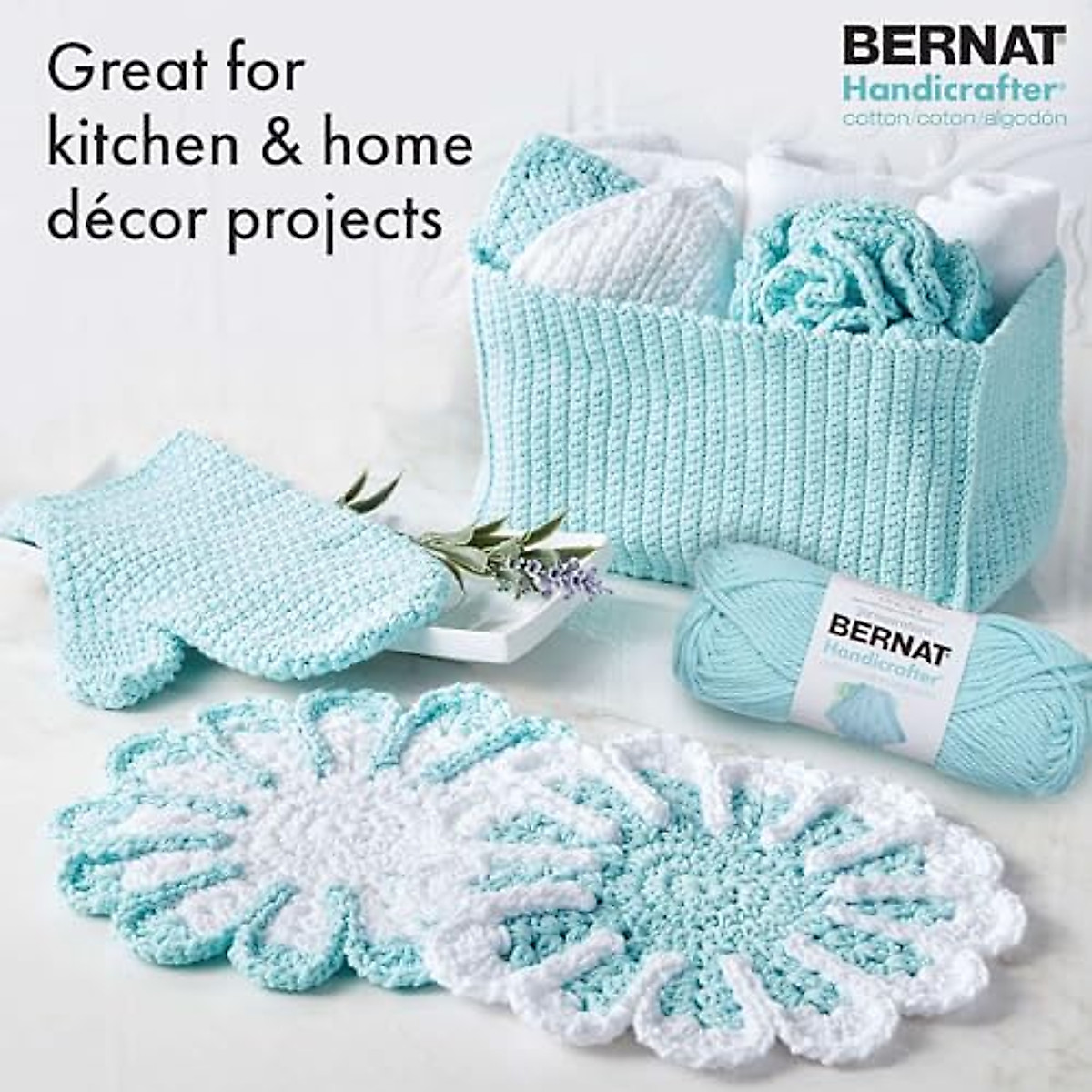 Bernat Handicrafter Cotton Mod Blue Yarn - 6 Pack of 50g/1.75oz - Cotton - 4 Medium (Worsted) - 80 Yards - Knitting/Crochet