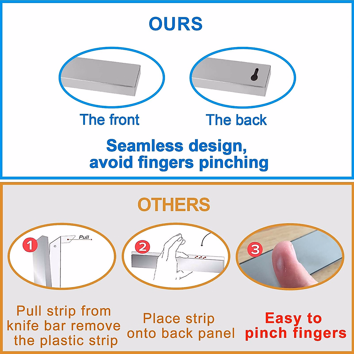 HomeSimplex 16 Inch Magnetic Knife Holder for Refrigerator - Knife Magnetic Strip for Fridge with Magnetic Hooks - Double Sided Magnetic Knife Bar - Stainless Steel Kitchen Magnetic Knife Hanger Rack
