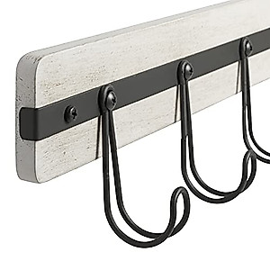 Spectrum Diversified Wall Mount 5-Hook Wood Rack for Entryway Storage and Organization, White Wash/Industrial Gray