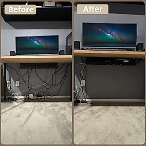 Cable Management Under Desk, 2 Pack 15.75 inch Metal Cable Management Tray Table Cable Raceway for Office & Home with Wire Organizer and Desk Cord Organizer Black